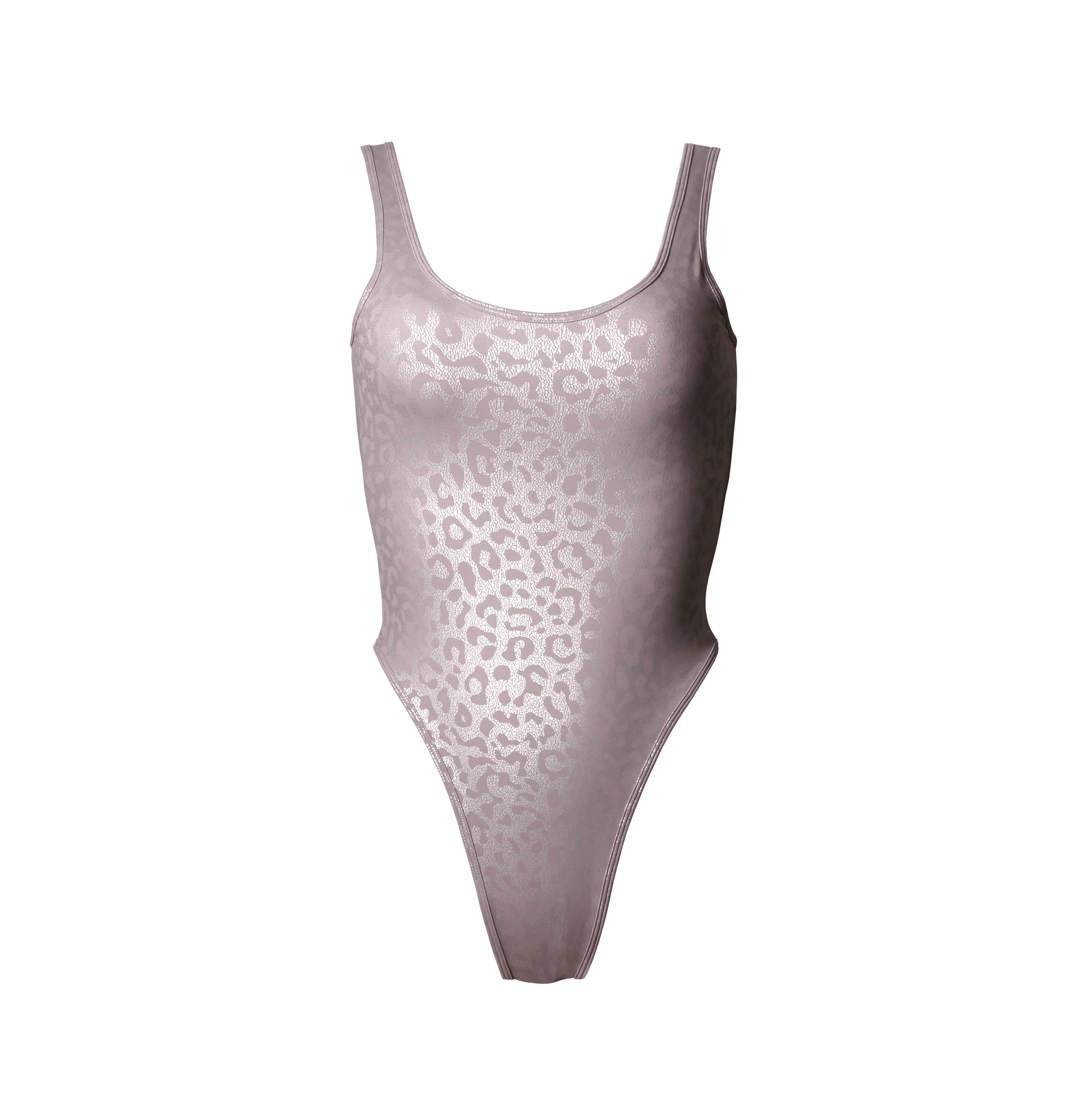 Silver metallic leopard print high-cut bodysuit - Hamade - Hamade