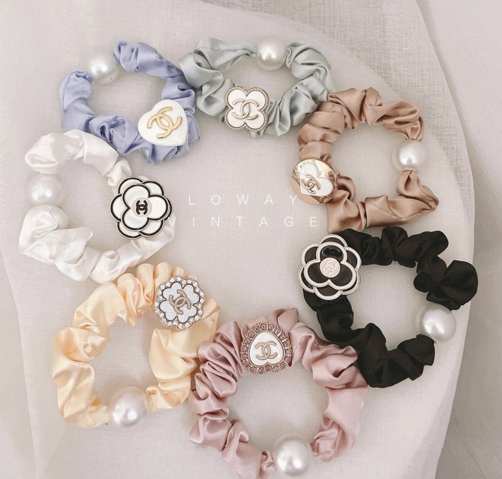 Chanel button repurposed hairtie - lowayvintage