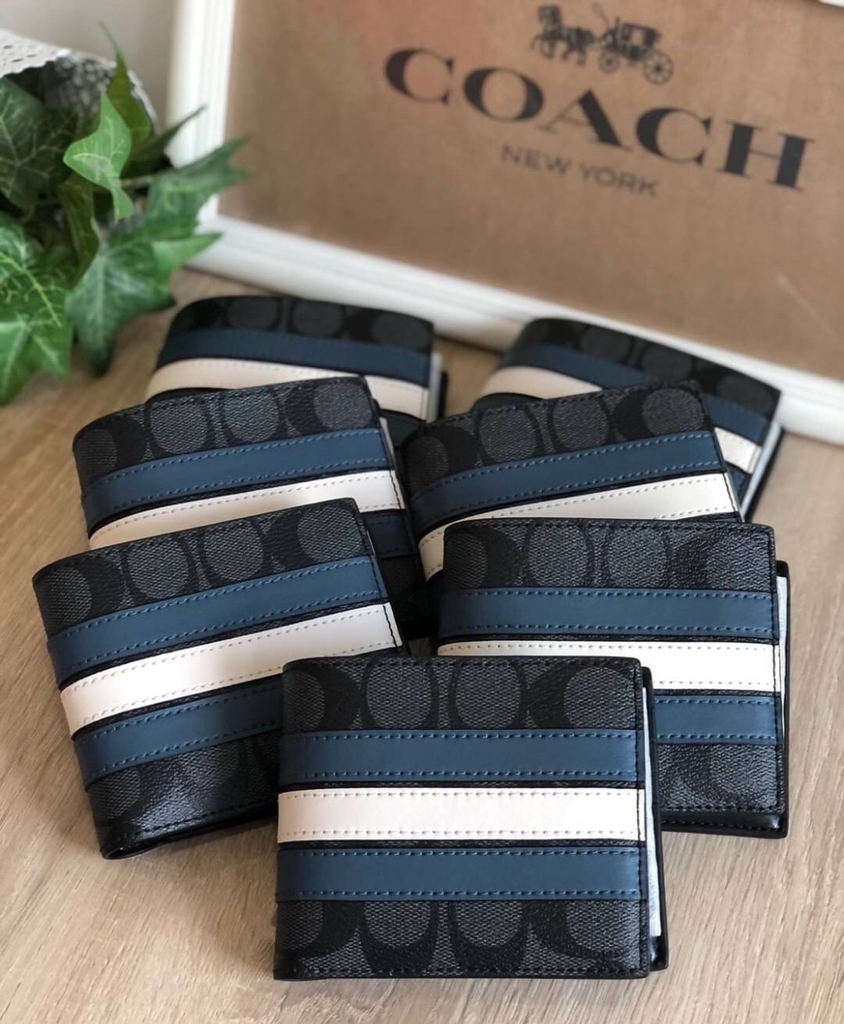 COACH Men 3-IN-1 Wallet In Signature Canvas With Varsity Stri ...