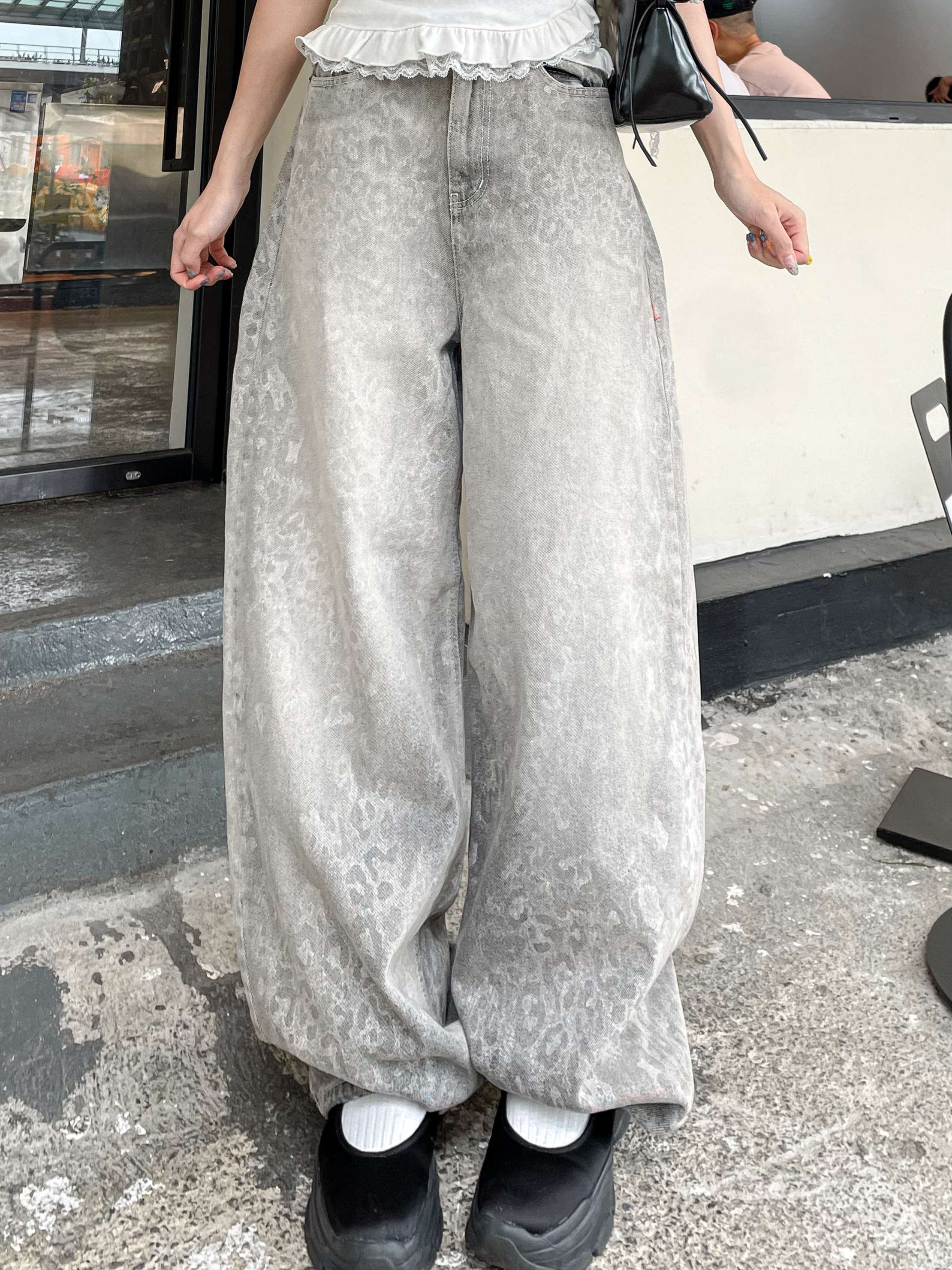 Silver grey leopard print jeans - Little.breeze